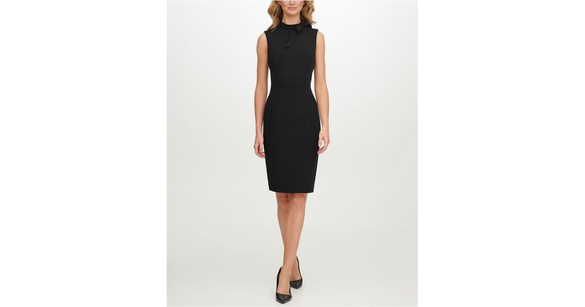 Calvin Klein Synthetic Tie Neck Sheath Dress In Black Lyst