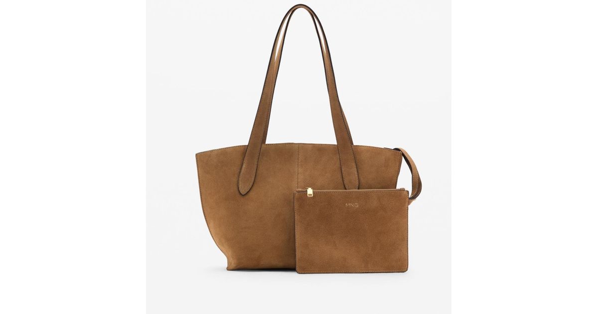 Mango Suede Mini Shopper Bag in Brown | Lyst
