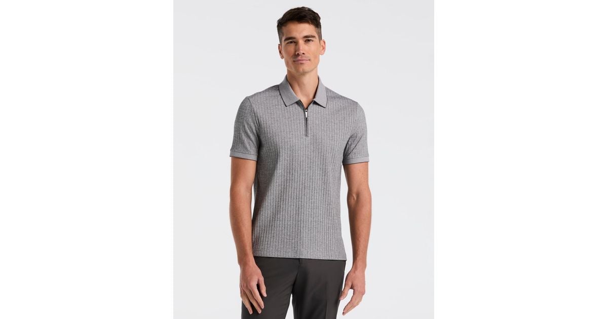 Perry Ellis Slim-fit Ribbed Zip Polo Shirt in Gray for Men | Lyst