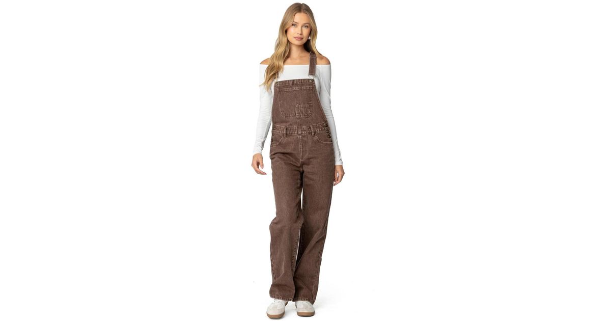 Edikted Rosemary Denim Overalls in Brown | Lyst