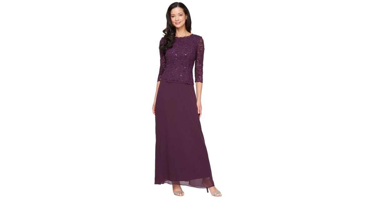 Alex Evenings Sequin Embellished Lace Top Gown in Purple | Lyst
