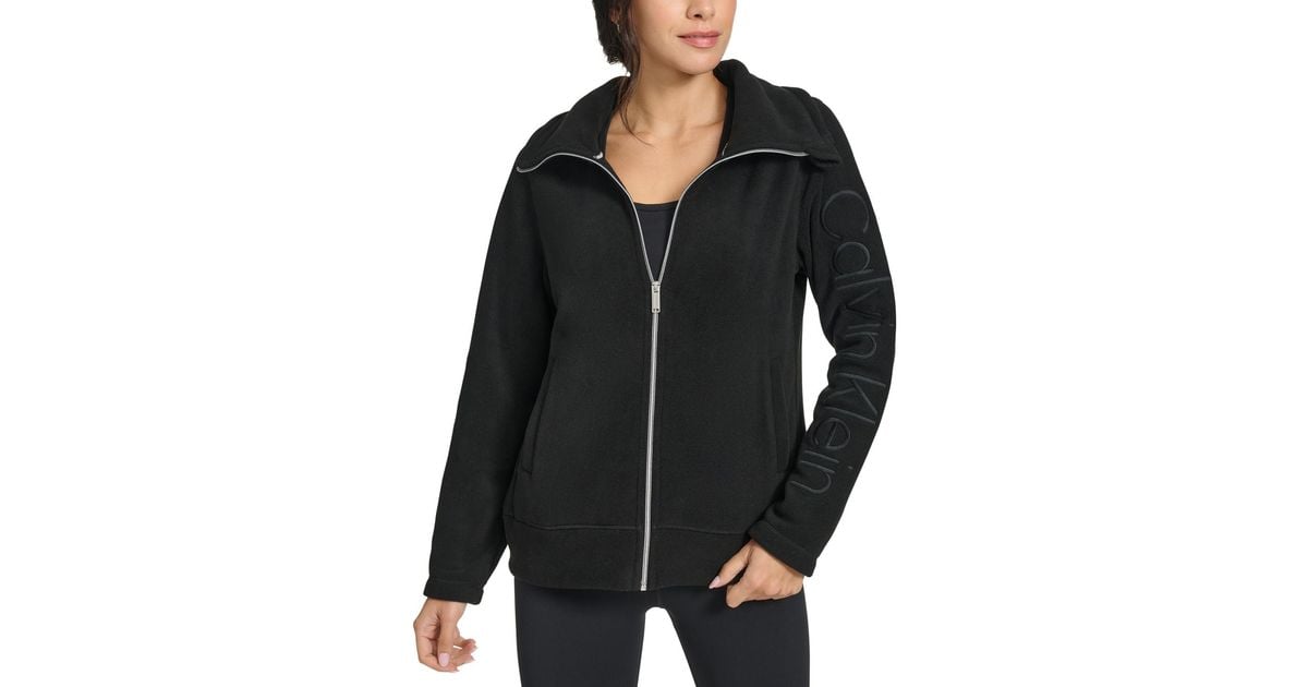 Calvin Klein Active Tech Fleece Mock-neck Jacket in Black | Lyst