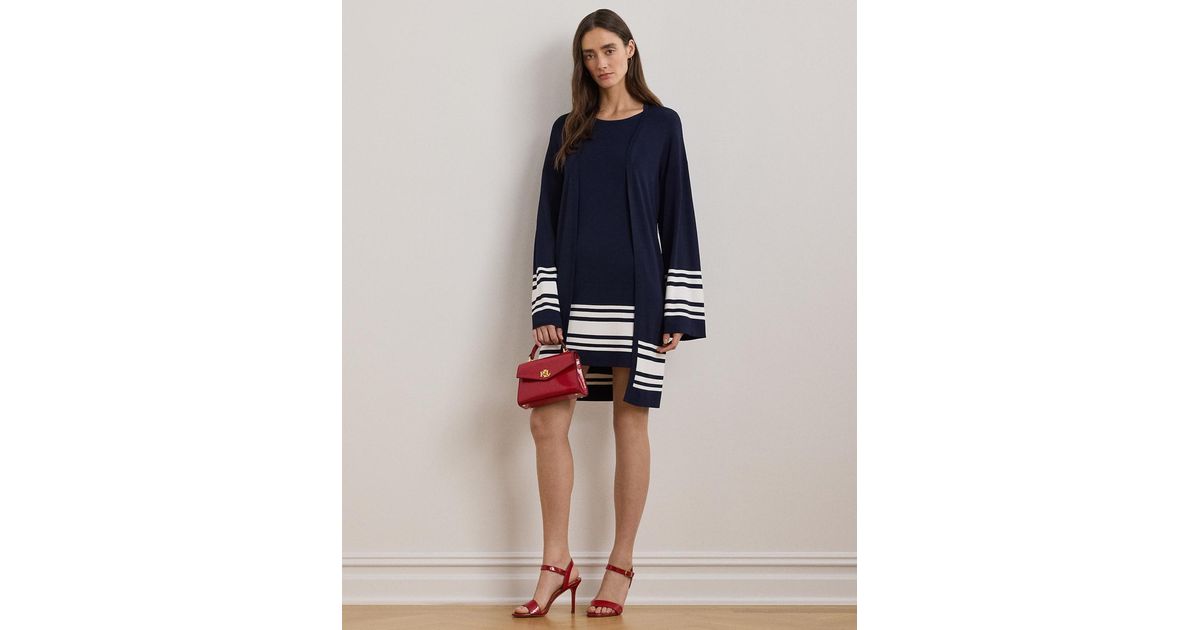 Ralph Lauren Petite Two-tone Cardigan in Blue | Lyst