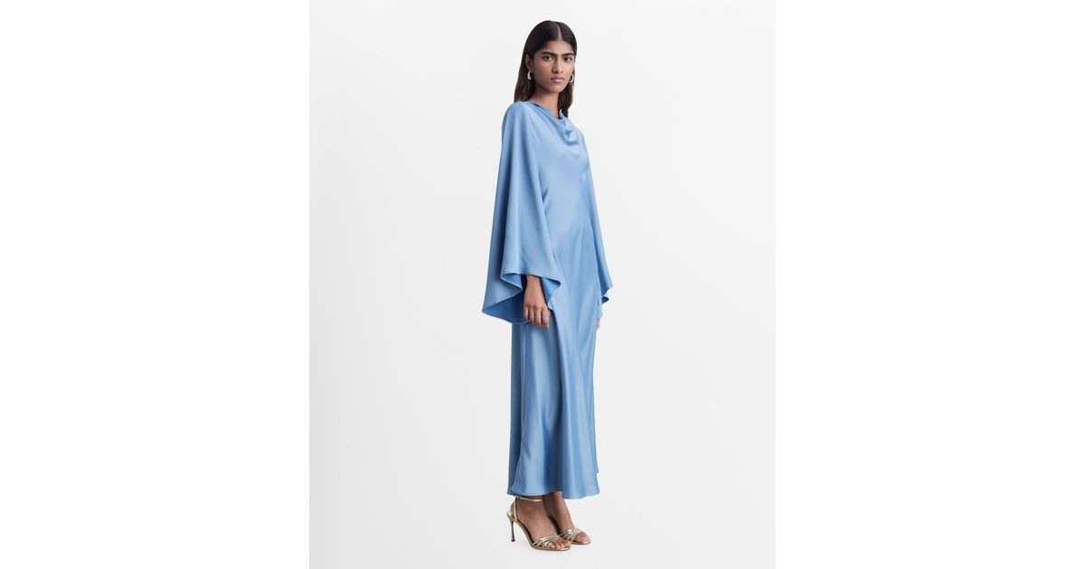 Mango Long Satin Dress in Blue | Lyst