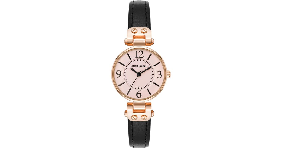 Anne Klein Quartz Black Essential Leather And Rose Gold-tone Alloy ...