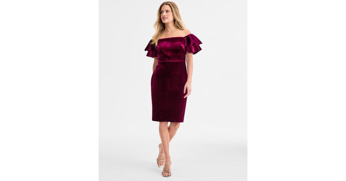 Eliza J Velvet Off-the-shoulder Dress in Red | Lyst