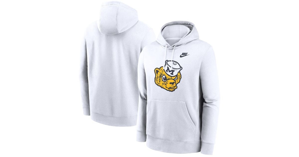 Nike Michigan Wolverines Legacy Logo Club Fleece Pullover Hoodie in White for Men | Lyst