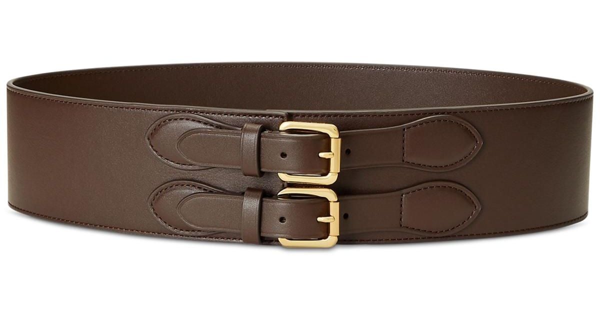 Ralph Lauren Leather Double Buckle Wide Belt in Brown | Lyst