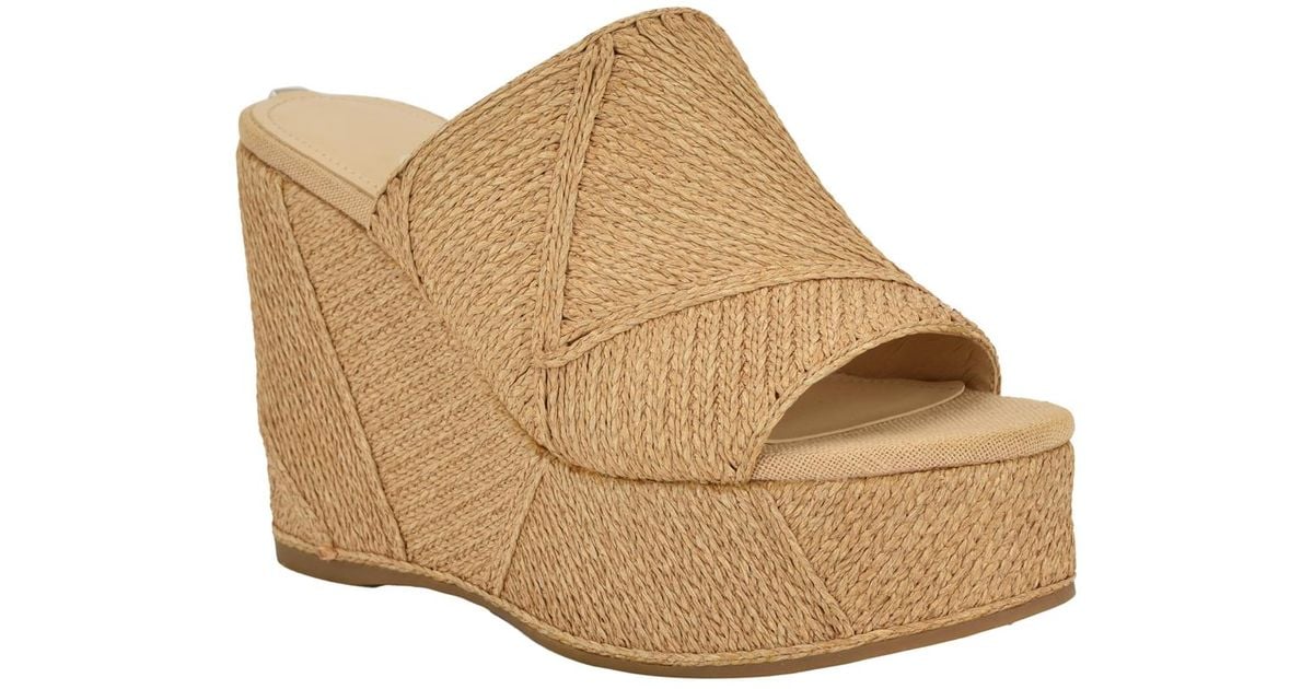 Guess Evenz Woven Platform Wedge Sandals in Natural | Lyst