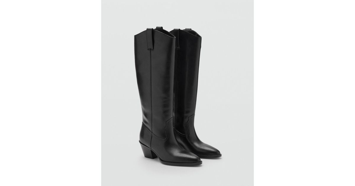 Mango Heel Leather Boots in Black | Lyst