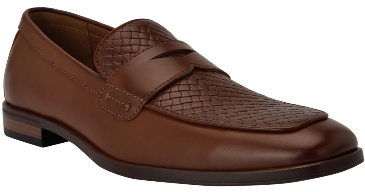 Guess Hacon Woven Texture Square Toe Dress Loafers in Brown for Men | Lyst