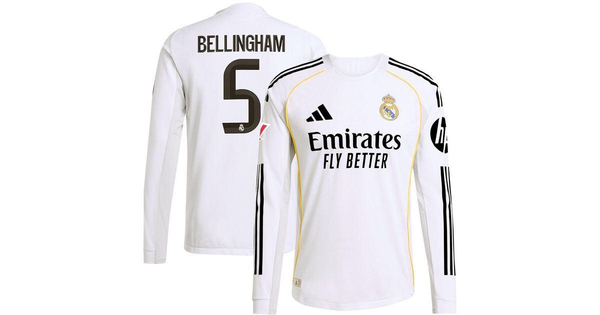 adidas Jude Bellingham Real Madrid 2025/26 Home Authentic Long Sleeve ...