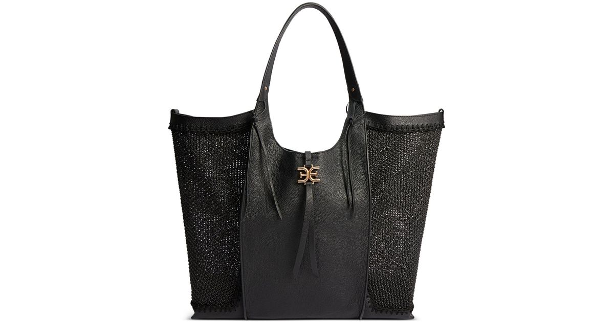 Sam Edelman Sylvia Raffia Large Tobo Bag in Black | Lyst