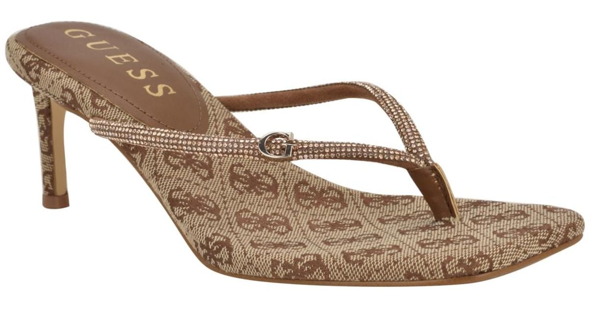 Guess Mayan Rhinestone Thong Kitten Heel Sandals in White | Lyst