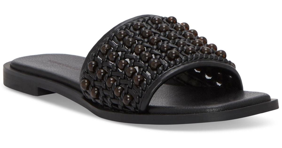 Lucky Brand Gidya Beaded Slide Flat Sandals in Black | Lyst