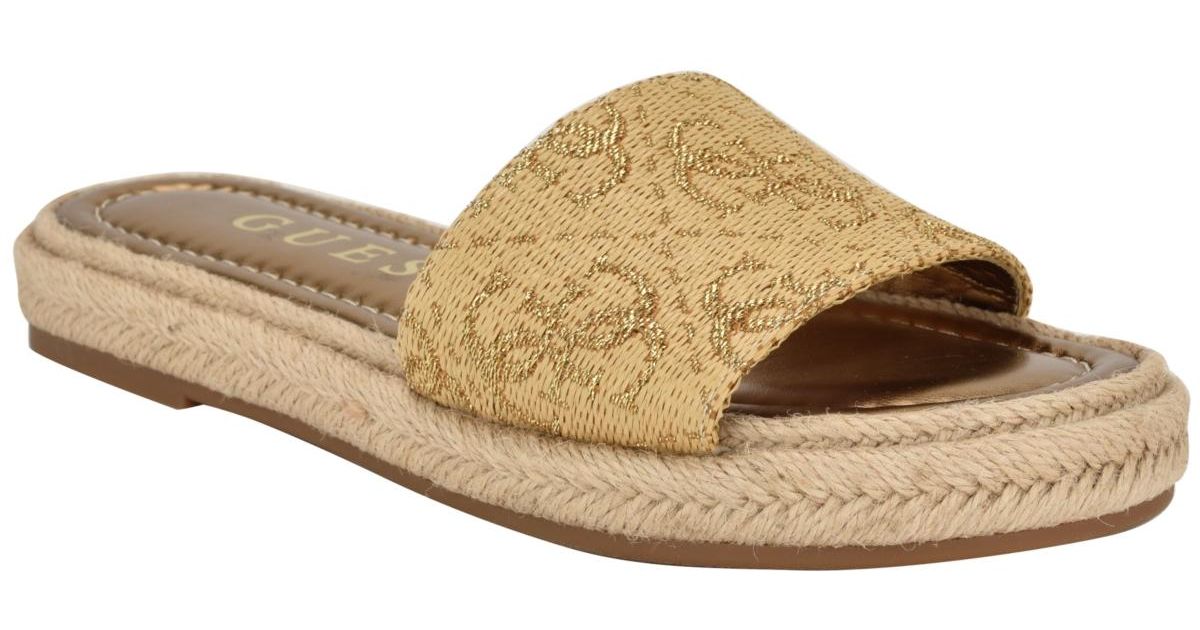 Guess Katic Slide Espadrille Flat Sandals in White | Lyst