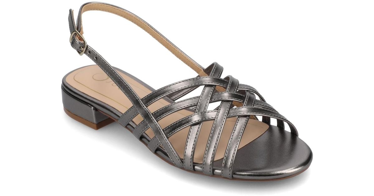 Journee Collection Cassandra Round Toe Flat Sandals in Metallic | Lyst