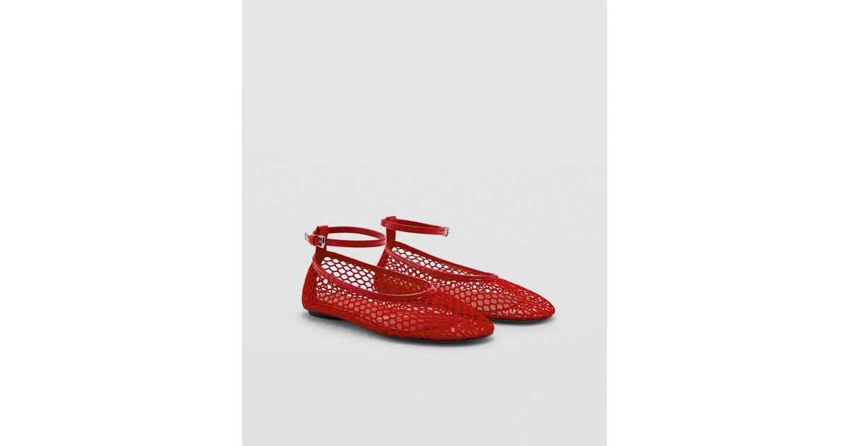 Mango Buckle Strap Mesh Ballerinas in Red | Lyst
