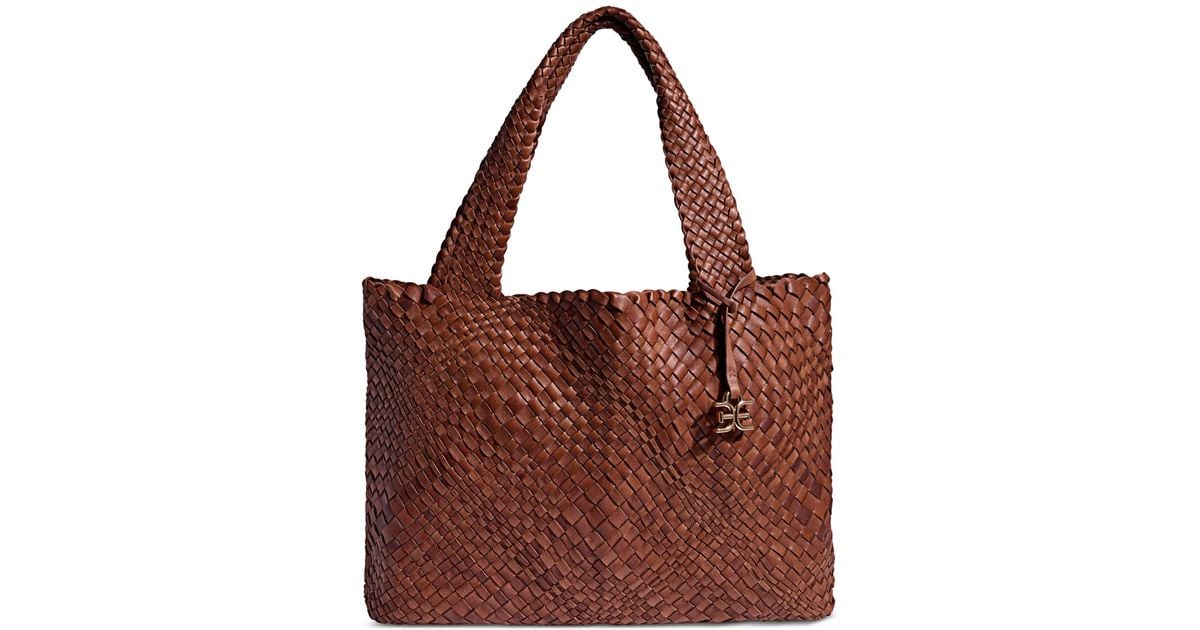 Sam Edelman Priya Large Woven Leather Tote in Brown | Lyst