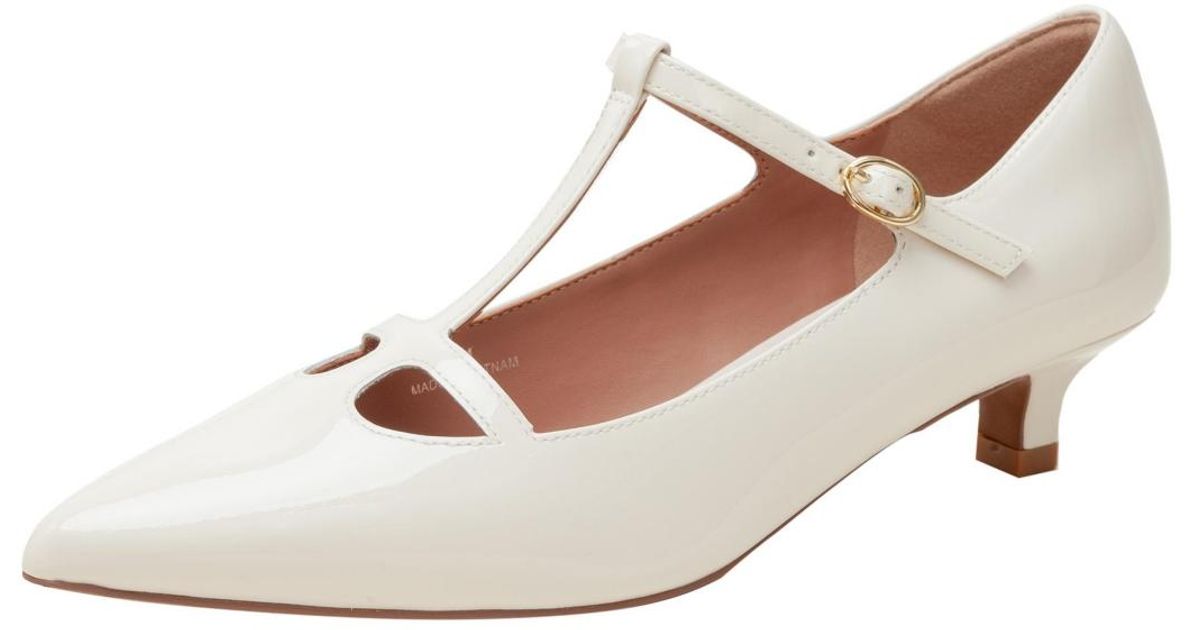 Linea Paolo Celia Pointed Toe T-strap Kitten Heel Pump in Natural | Lyst