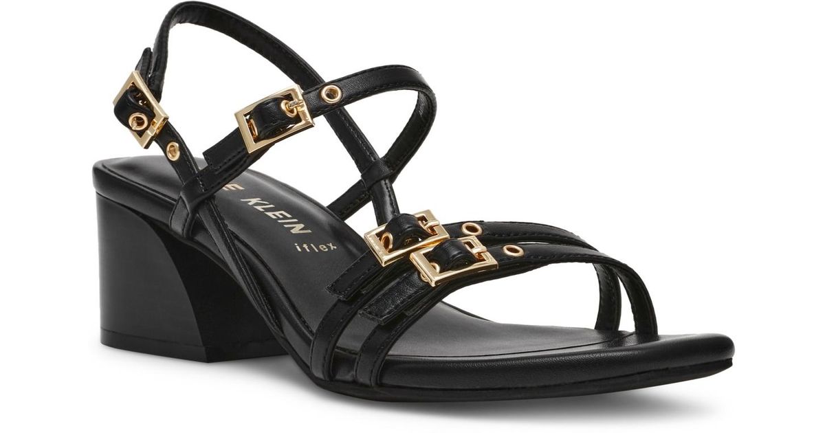 Anne Klein Mackenzie Strappy Buckle Block Heel Dress Sandals in Black ...