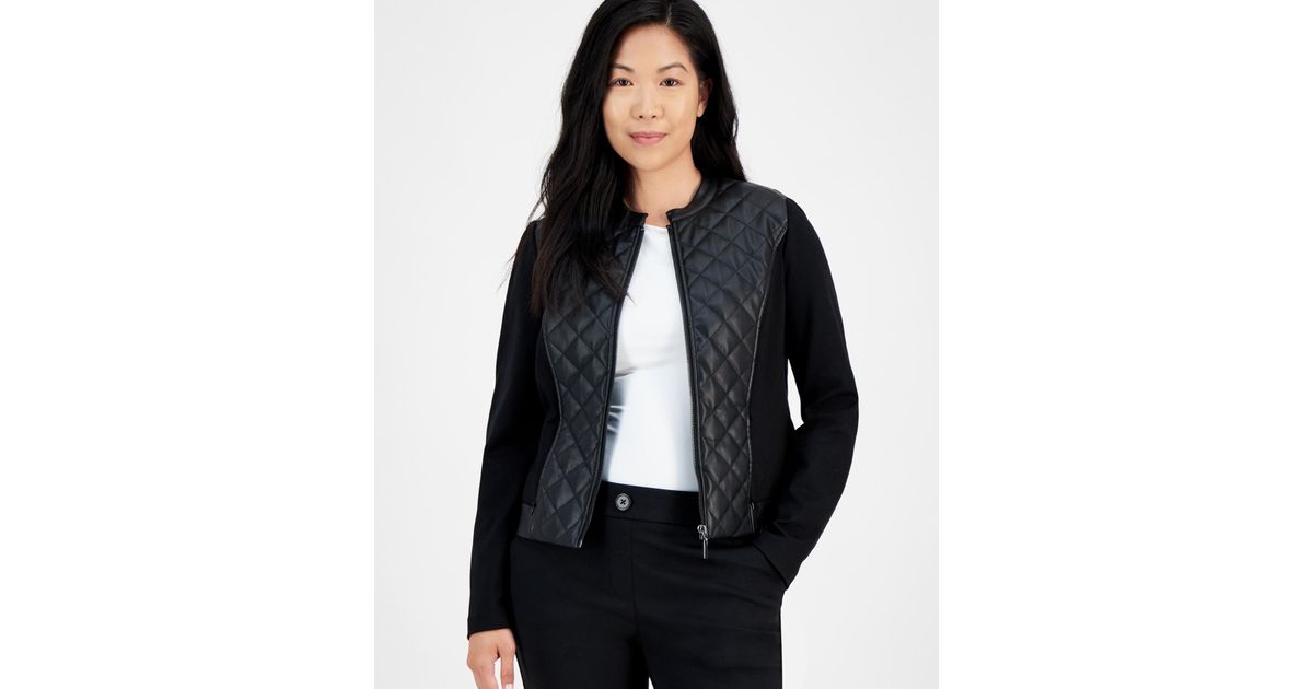 Anne Klein Anne Klein Petite Quilted Faux-leather Jacket in Black | Lyst