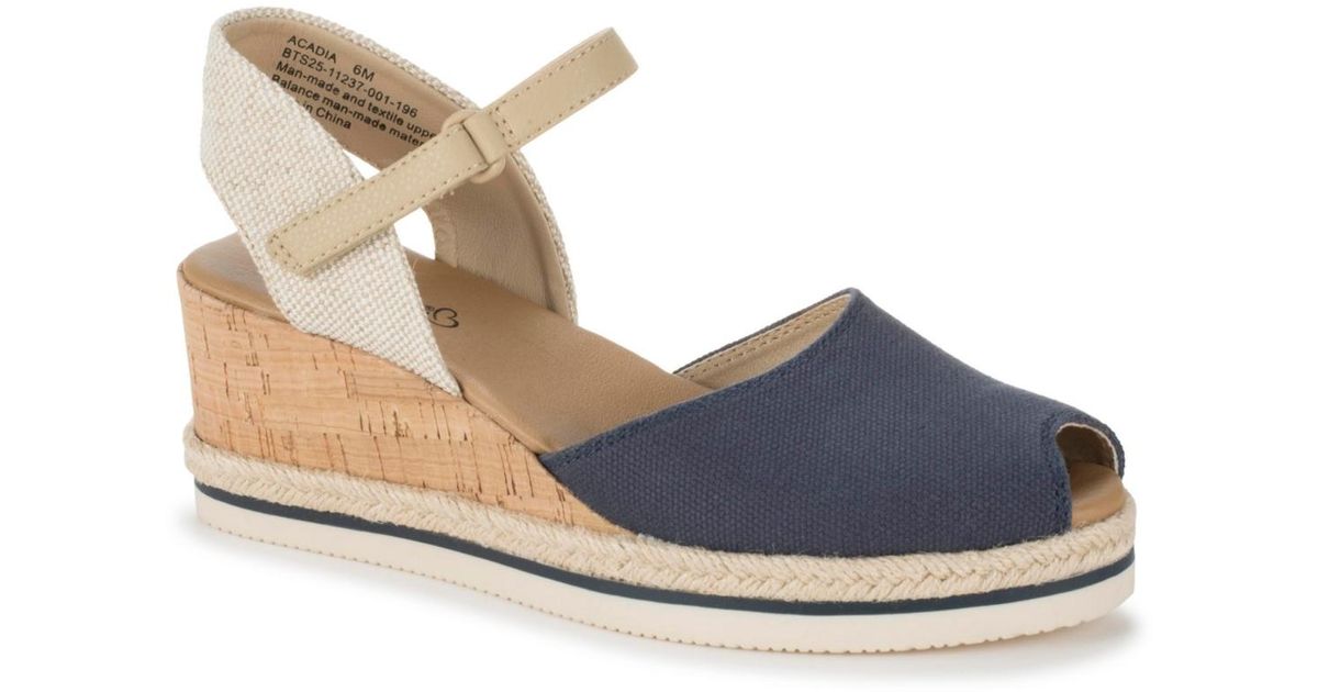 BareTraps Acadia Peep Toe Wedge Sandals in Blue | Lyst