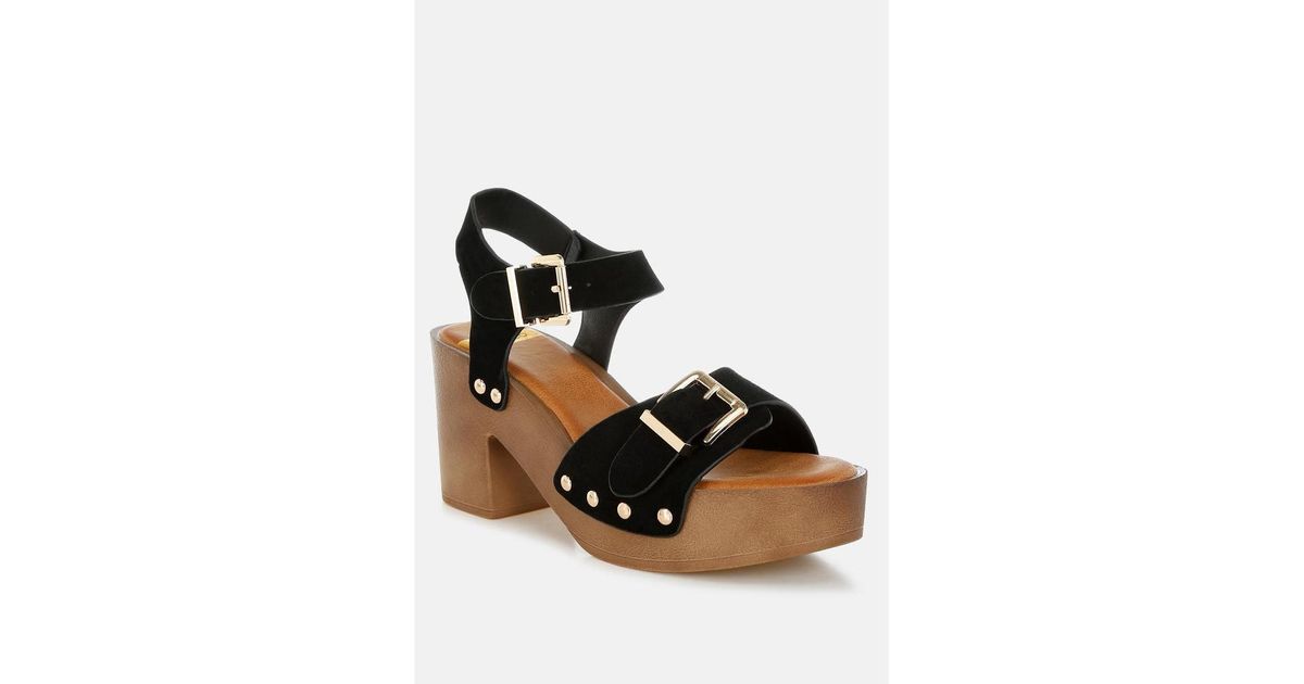 Rag & Co Lhasa Real Suede Leather Clog Sandals in Black | Lyst