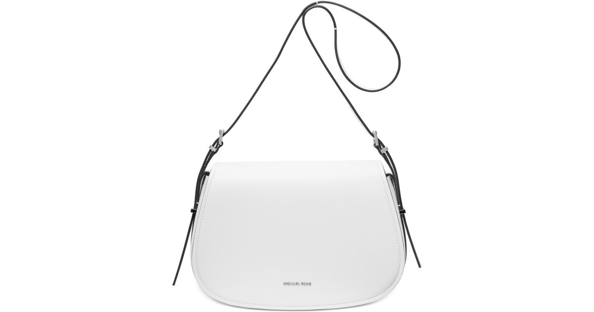 Michael Kors Michael Lydia Small Leather Flap Messenger in White | Lyst