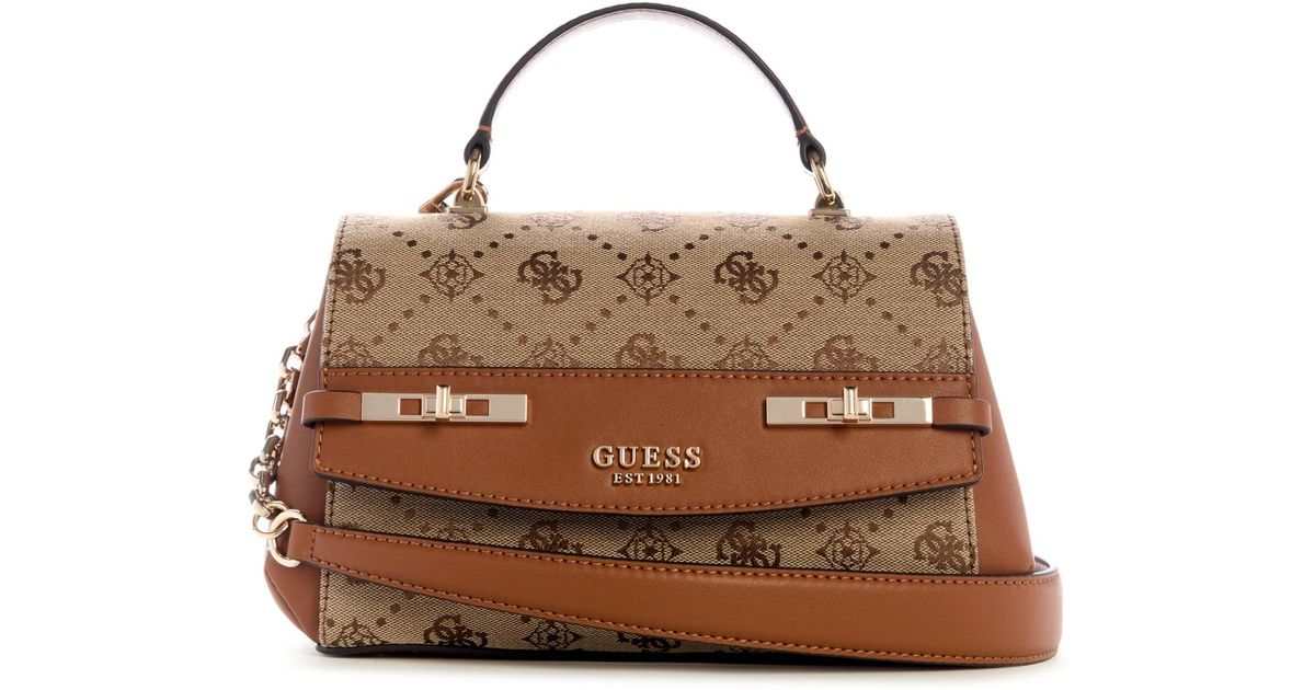 Guess Melinda Logo Small Top Handle Bag in Brown | Lyst