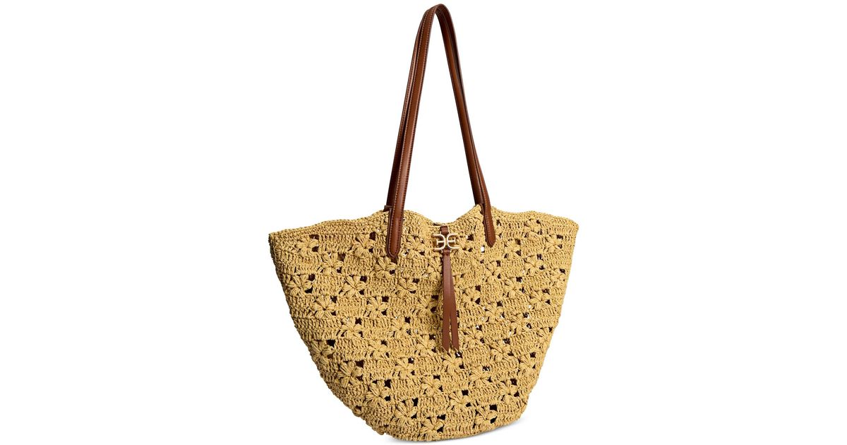 Sam Edelman Layla Floral Raffia Fan Tote in Metallic | Lyst