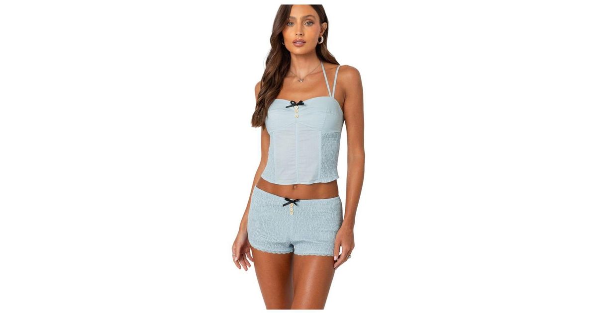 Edikted Saffron Side Scrunched Corset in Blue | Lyst