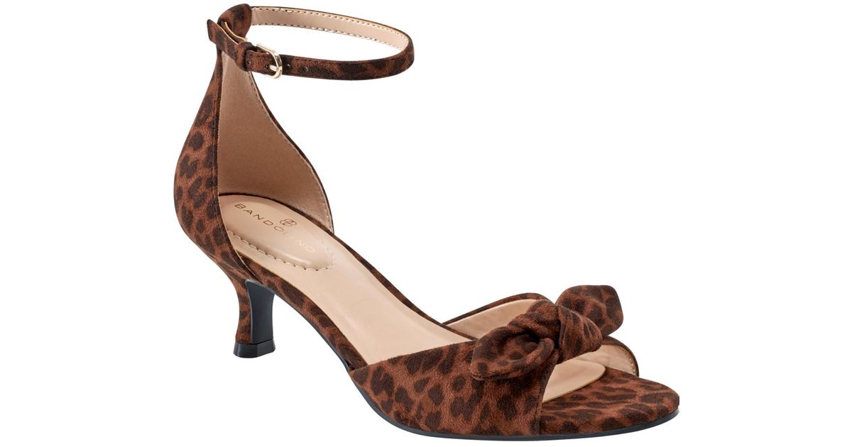 Bandolino Andora Bow Kitten Heel Sandals in Brown | Lyst