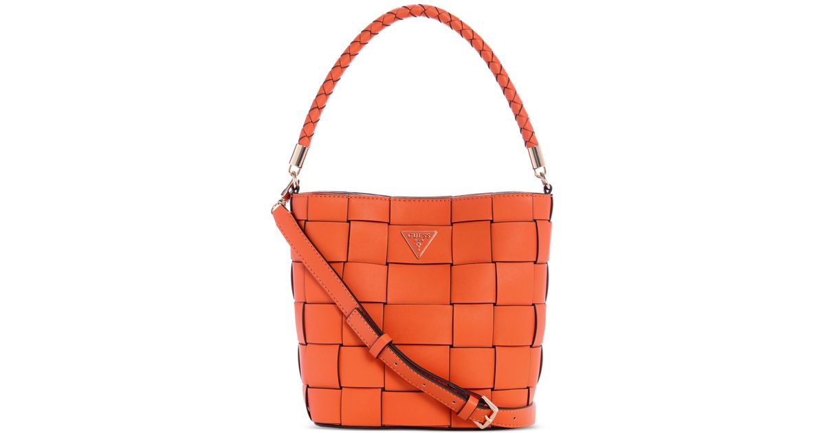 Guess Maylee Woven Bucket Bag in Orange | Lyst