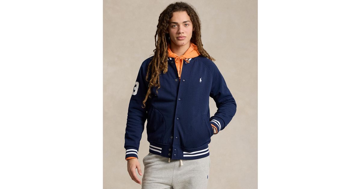 Polo Ralph Lauren Triple-pony Fleece Baseball Jacket in Blue for Men | Lyst