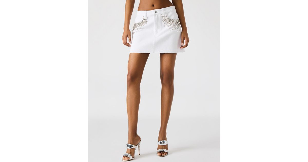 Steve Madden Eras Embellished Cotton Denim Mini Skirt in White | Lyst