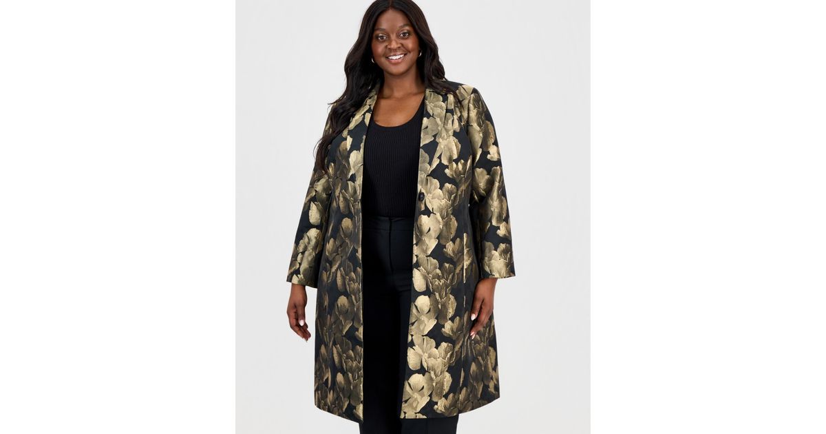 Kasper Plus Size Floral Jacquard Topper Jacket in Black | Lyst
