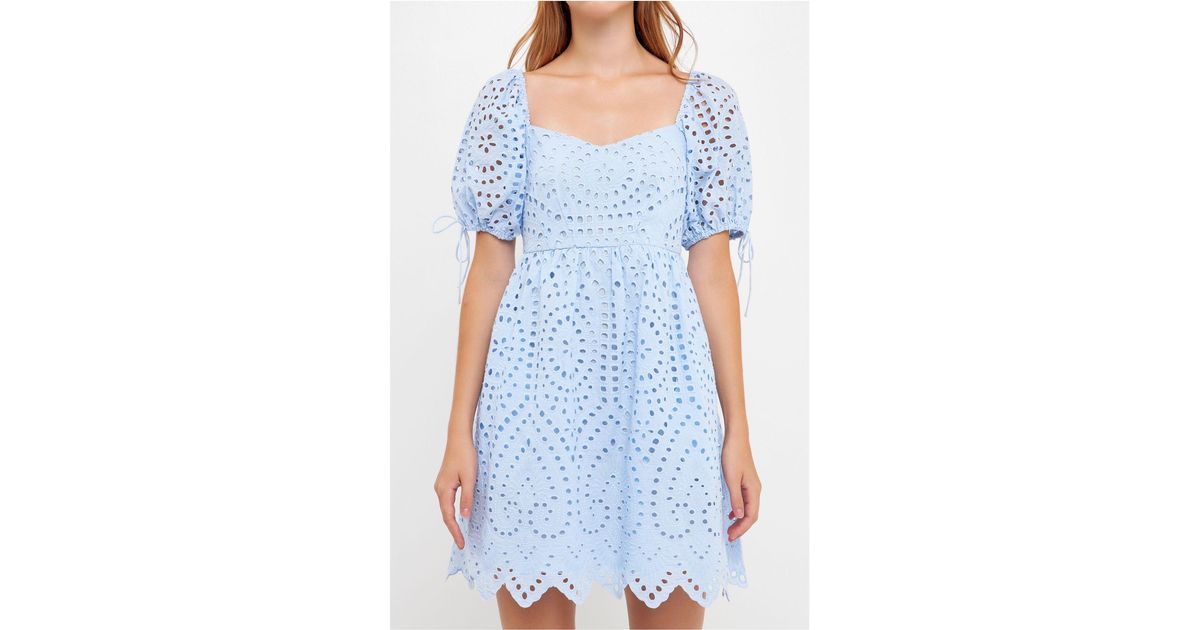 English Factory Eyelet Scallop Edge Mini Dress In Blue Lyst