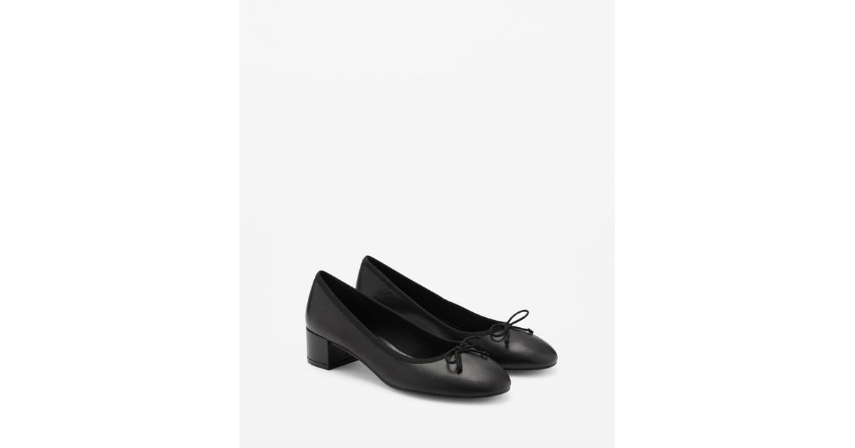 Mango Bow Leather Heel Shoes in Black | Lyst