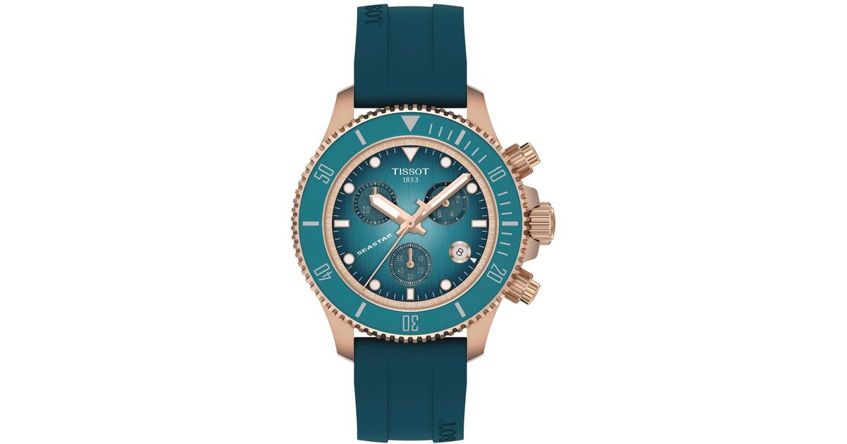 Tissot Swiss Chronograph Seastar 1000 Blue Rubber Strap Watch 38mm for ...