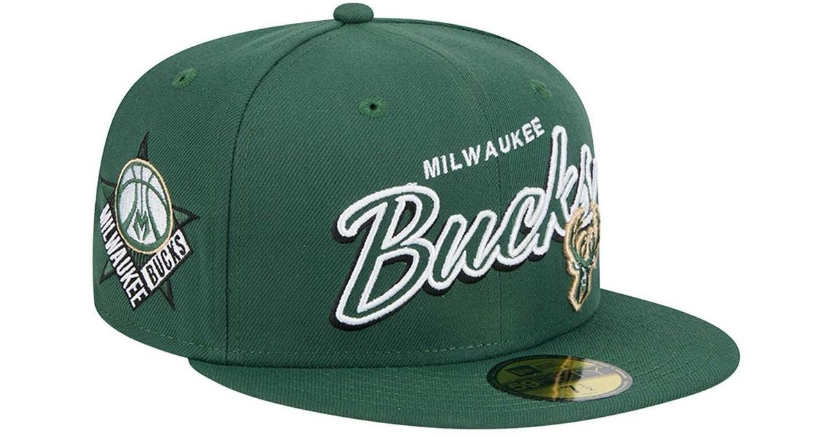 KTZ Milwaukee Bucks Sport Night Script Sided 59fifty Fitted Hat in ...