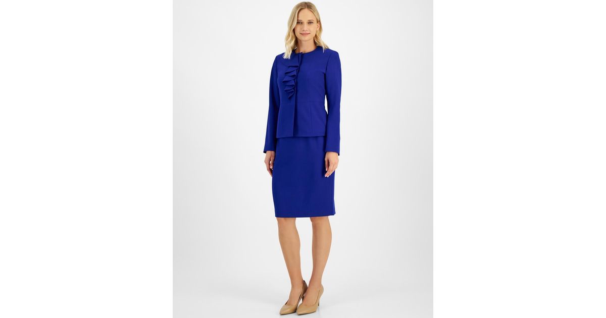 Le Suit Cascade Ruffle Skirt Suit Set in Blue | Lyst