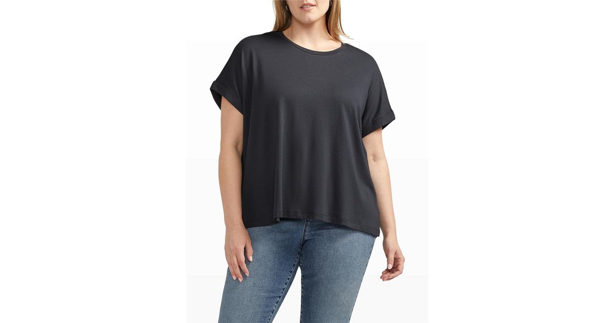 Jag Plus Size Drapey Luxe Short Sleeve T-shirt in Black | Lyst