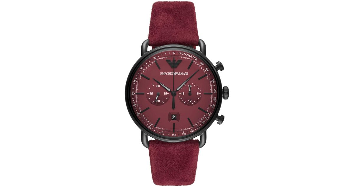 Emporio Armani Chronograph Burgundy Leather Strap Watch 43mm for Men - Lyst