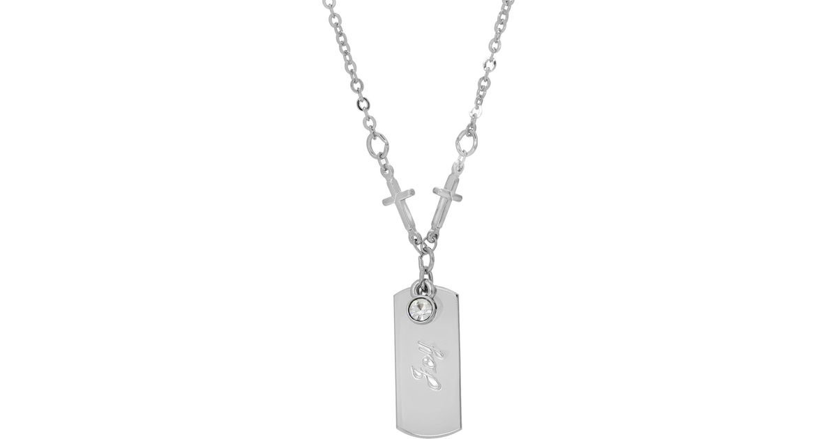 Symbols of Faith Silver-tone Crystal Cross Chain Joy Necklace in ...