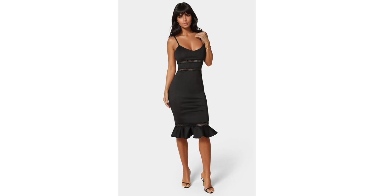 Bebe Lace Trim Flounce Midi Dress in White | Lyst