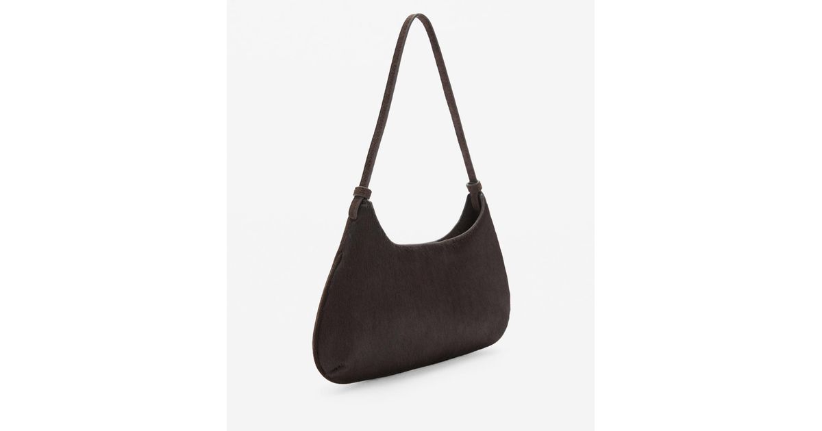 Mango Cow Leather Shoulder Bag in Black | Lyst
