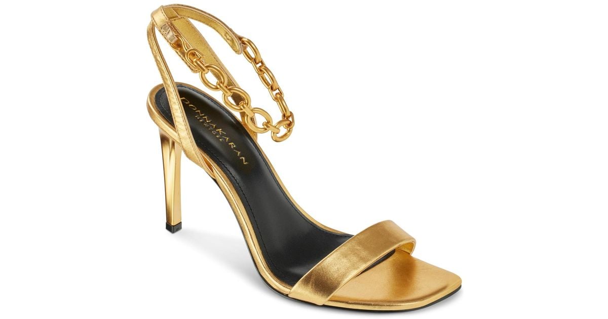 Donna Karan Corin Chain Strap High Heel Sandals in Metallic | Lyst