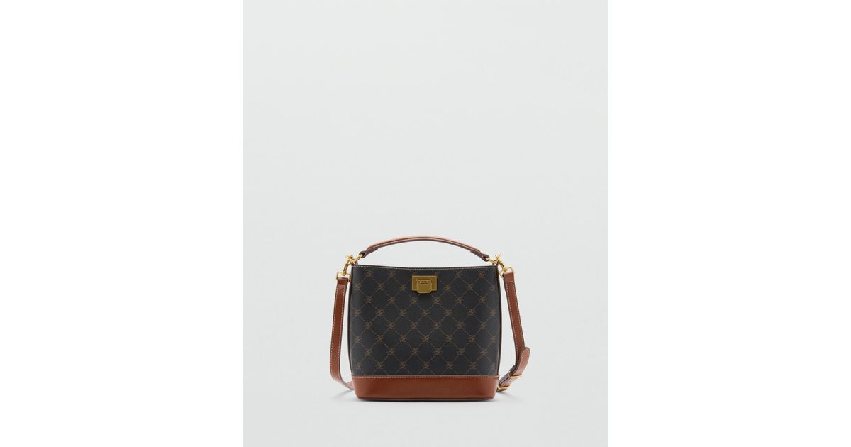 Mango Printed Logo Mini Shopper Bag in Black | Lyst