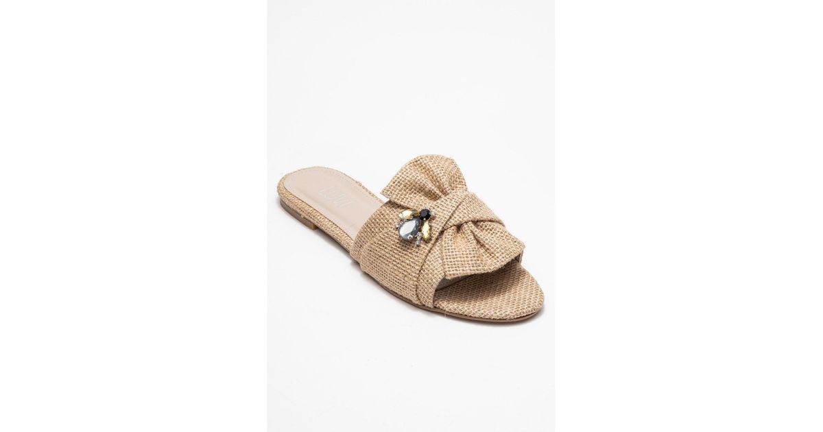 Prologue Shoes Daphne Raffia Bow Slide Sandal () in White | Lyst